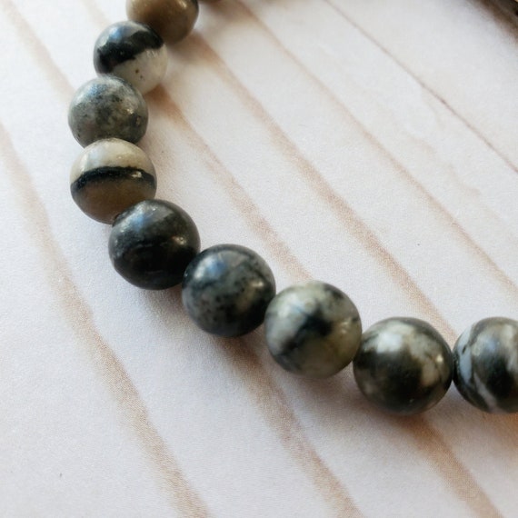 Black Network Stone 8mm Gemstone Bead Stretch Stacking | Etsy