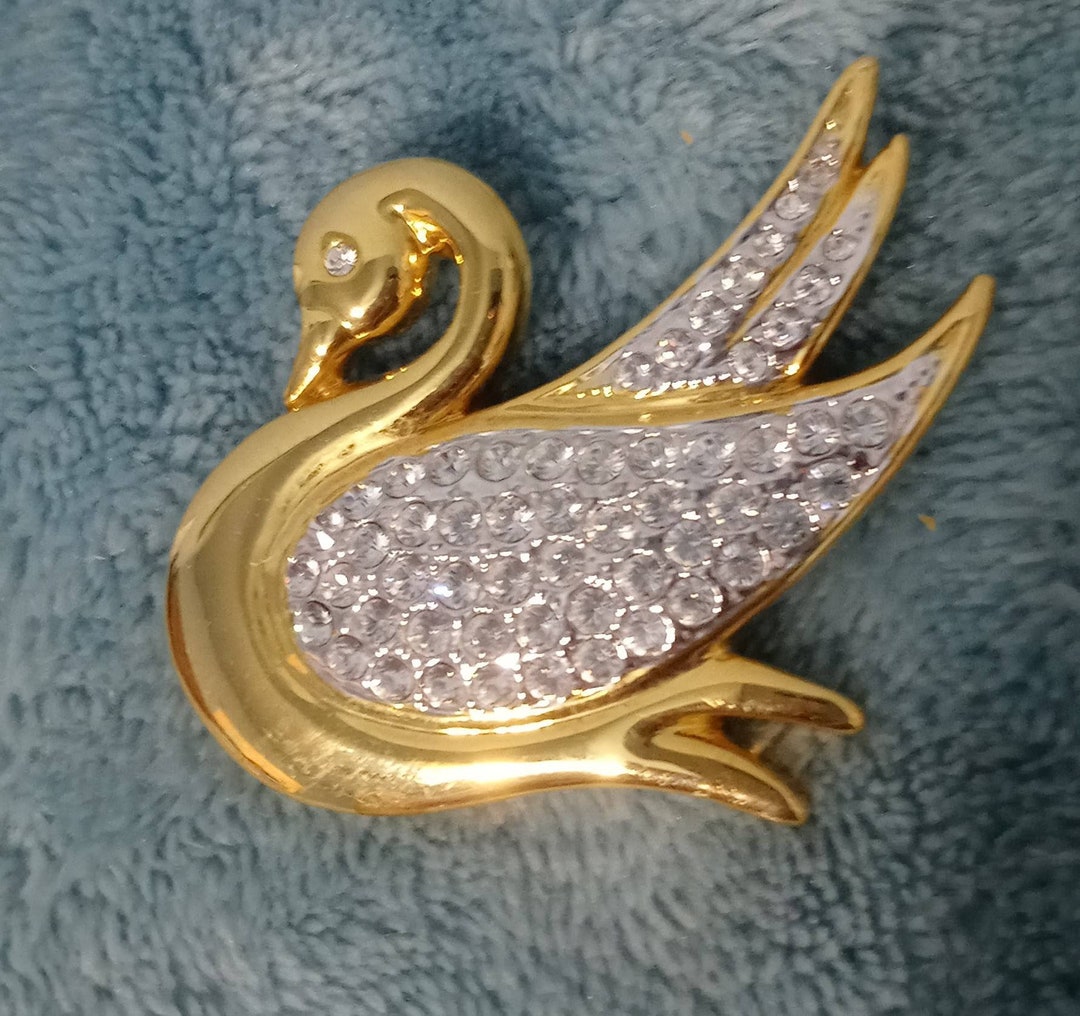 Golden Goose With Clear Rhinestones Pin - Etsy