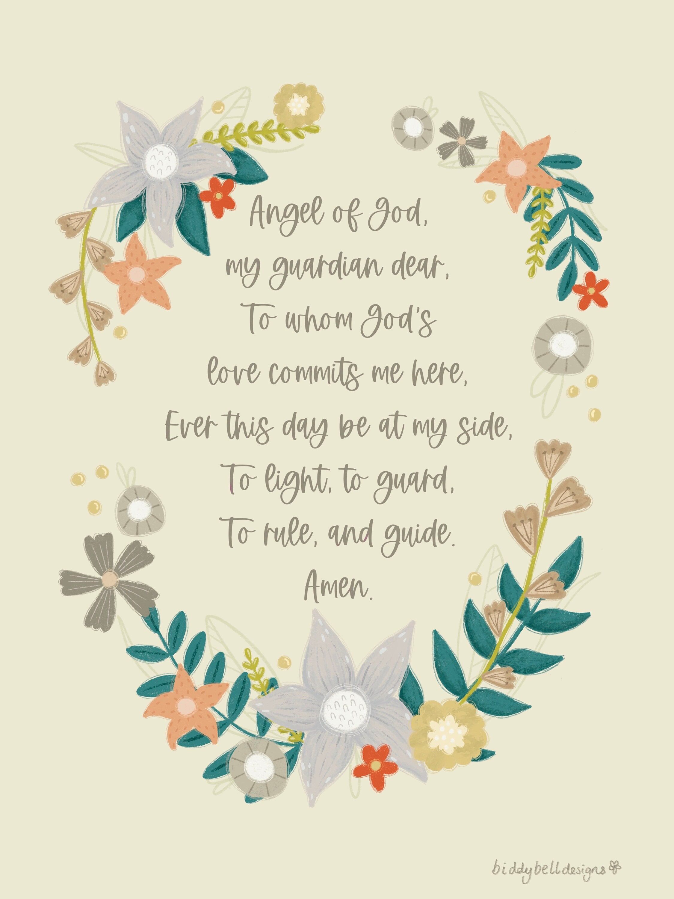 Angel of God My Guardian Dear Prayer Digital Downloadable Floral Poster ...