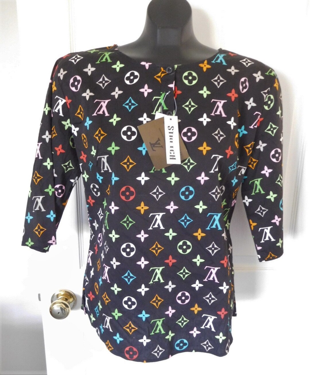 Women's New W/tags Black & Multi Color Symbols Designer Repro. Size ...