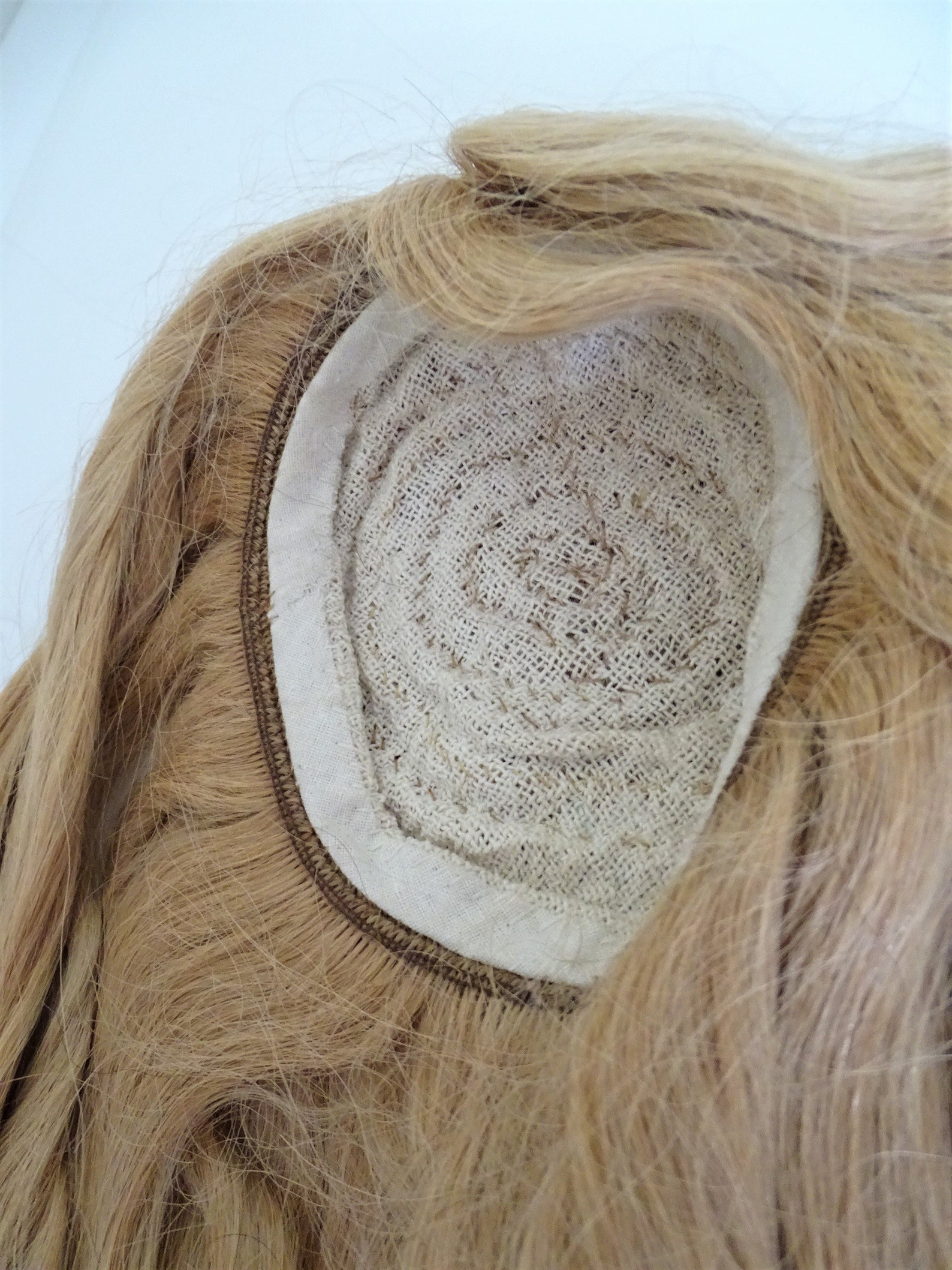 Antique French Blonde Human Hair Doll Wig W/ Long Curls for 12" Head ...