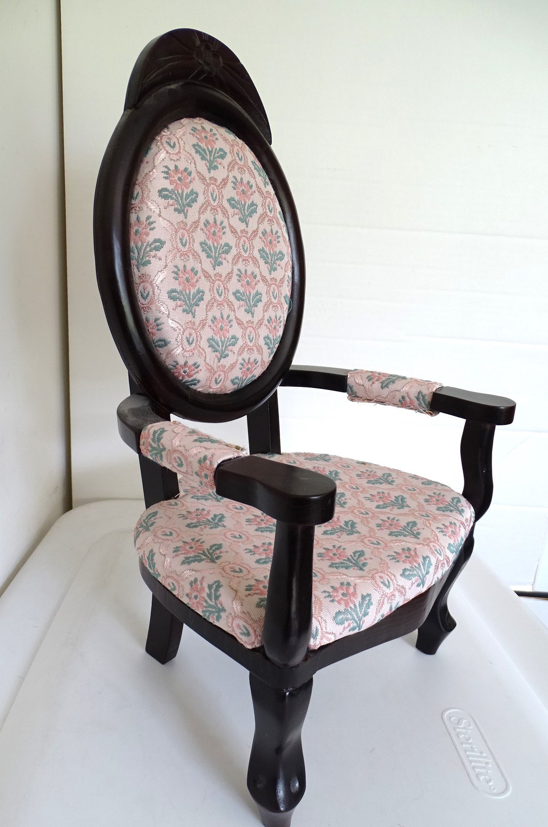 Modern Wood Doll Chair W/ Padded & Embroidered Seat, Back, Arms for 18 ...