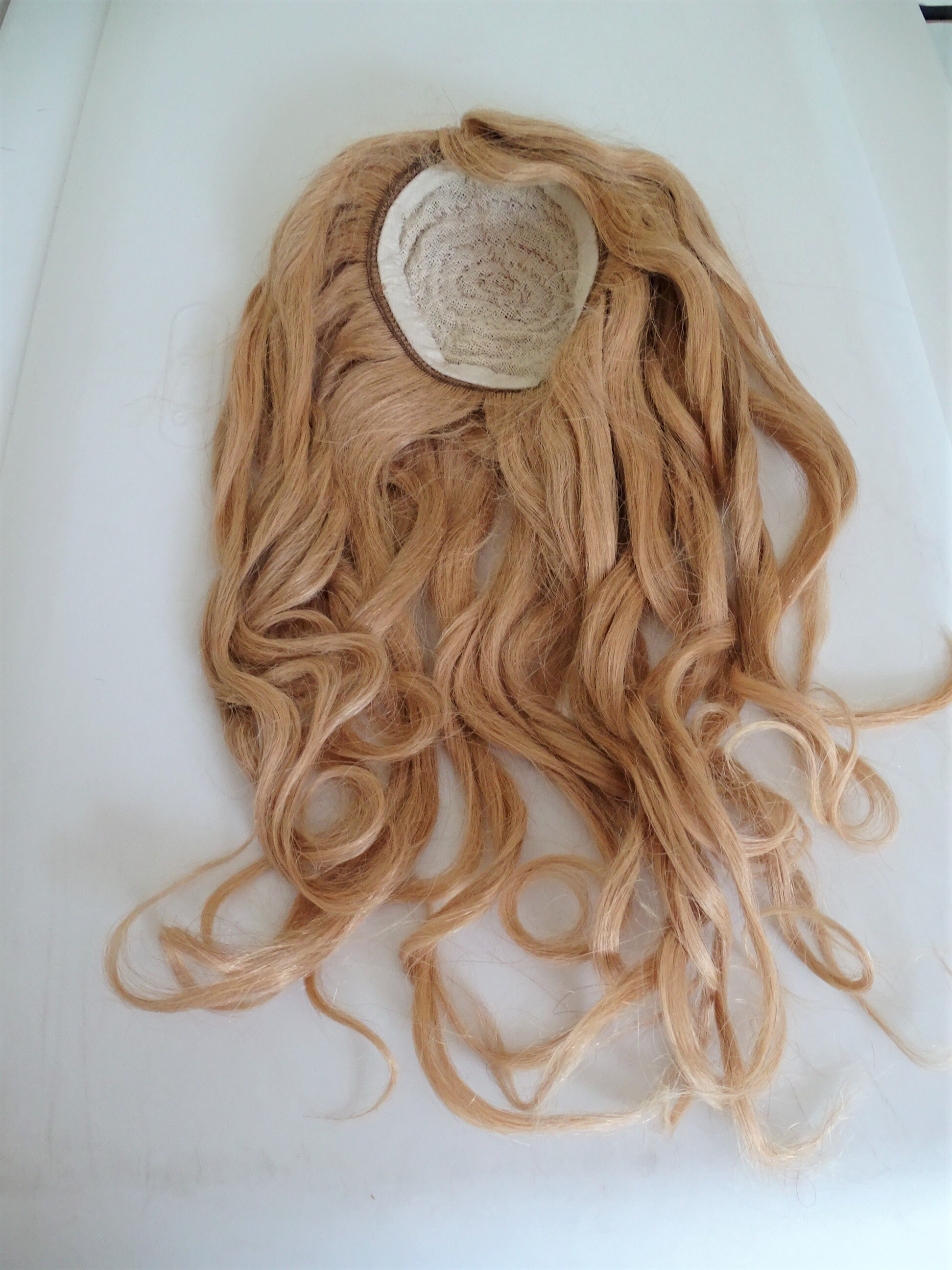 Antique French Blonde Human Hair Doll Wig W/ Long Curls for 12" Head ...