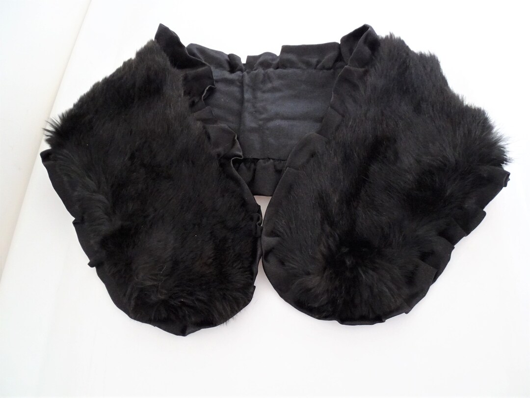 Antique Black Real Fur Doll Stole W/ Satin Ruffle Trim for Large Doll ...