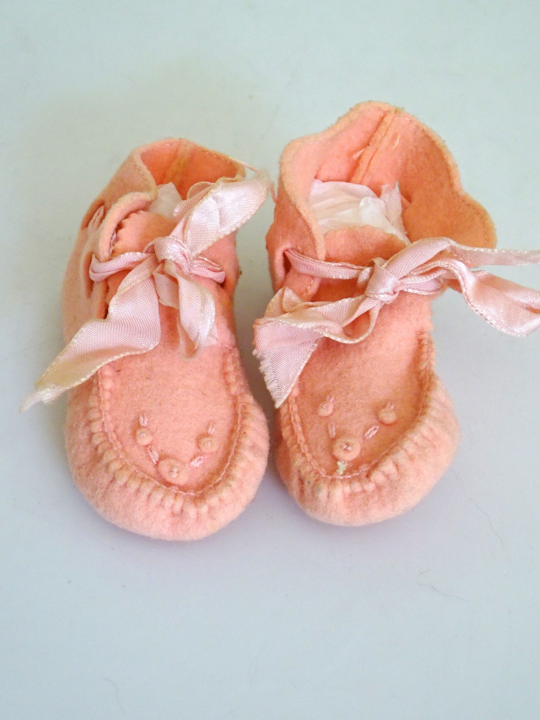 Vintage Pink Felt 3.5" Baby Booties Shoes for Large Baby Doll - Etsy