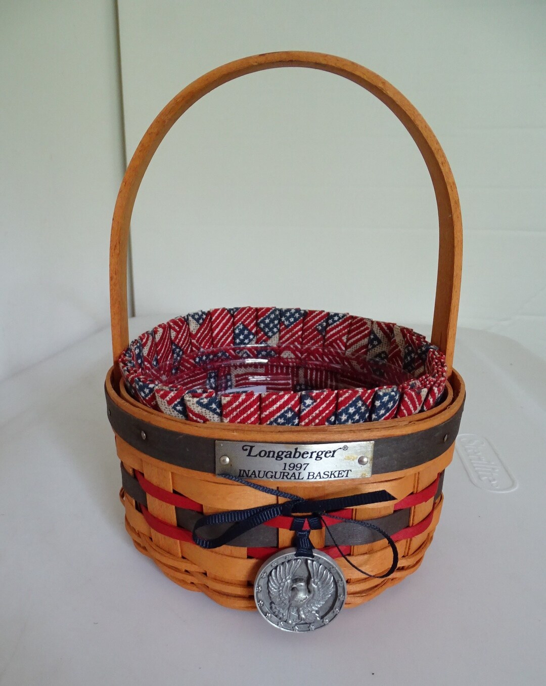 1997 Longaberger Inaugural Basket W/liner, Protector, Booklet, Plaque ...
