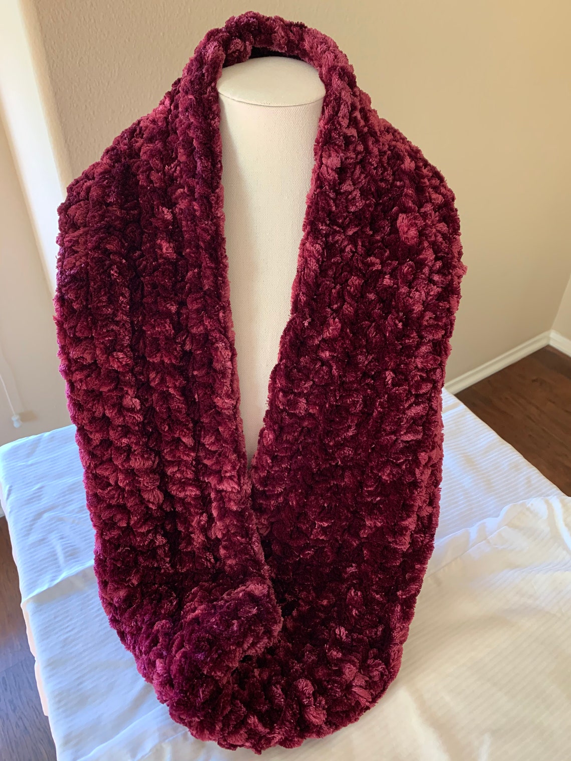 Velvet Infinity Scarf Burgundy Plum Handmade Bulky | Etsy