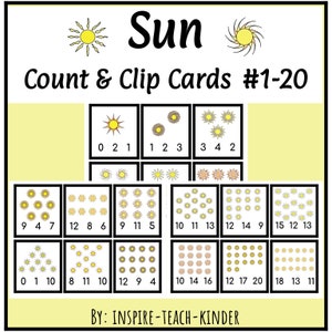 Sun Summer Spring Math Count & Clip Cards, #1-20: Digital - Etsy