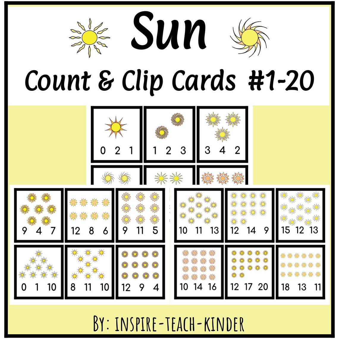 Sun Summer Spring Math Count & Clip Cards, #1-20: Digital - Etsy