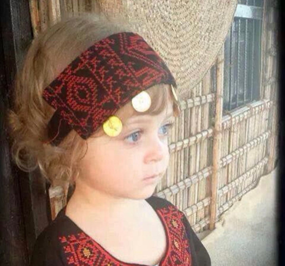 Palestinian Tatreez Embroidered Headband With Gold Coins Red and Black ...