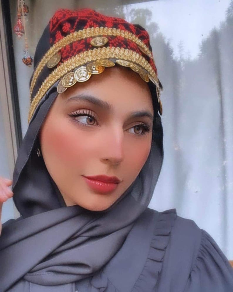 Palestinian Jordanian Tatreez Embroidery Turban Hat With Coins - Etsy