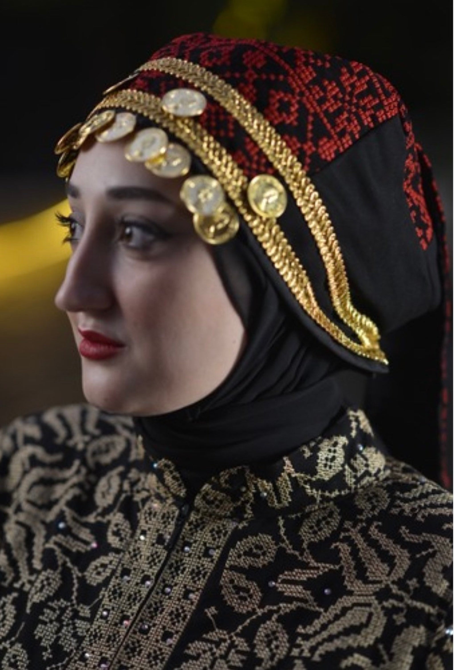 Palestinian Jordanian Tatreez Embroidery Turban Hat With Coins - Etsy