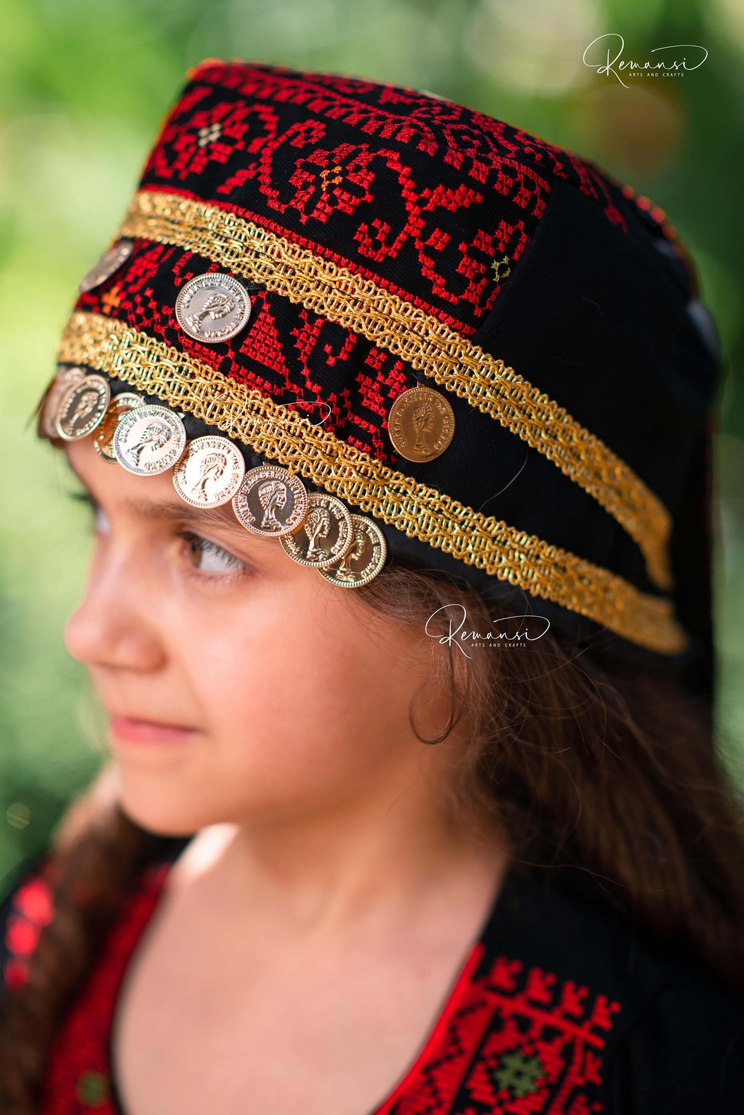 Palestinian Jordanian Tatreez Embroidery Turban Hat With Coins for ...
