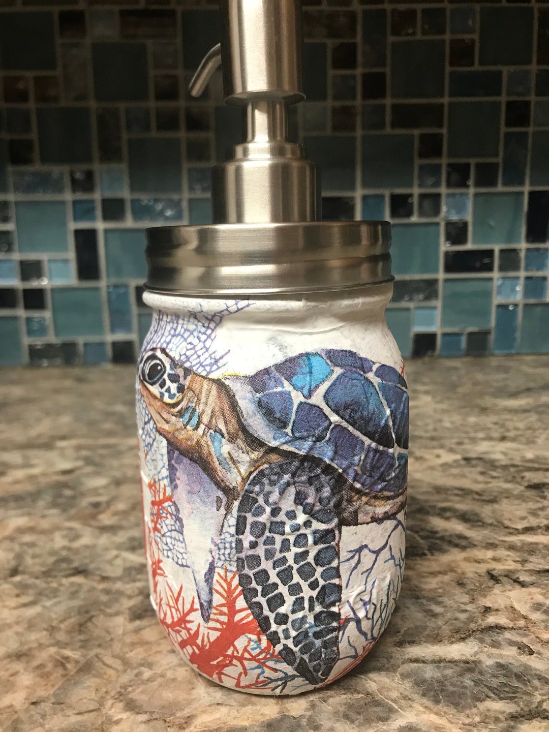 Sea Turtle Mason Jar Soap Dispenser - Etsy