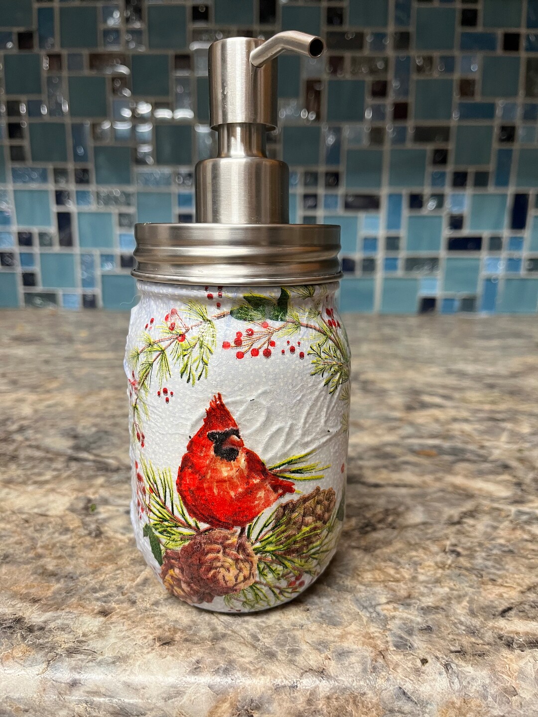 Cardinal Mason Jar Soap Dispenser - Etsy