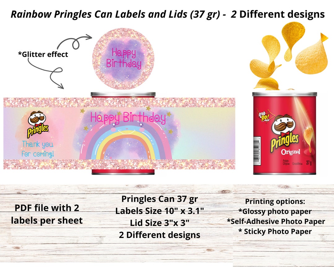 Rainbow Pringles Can Labels and Lids Party Favors Birthday - Etsy