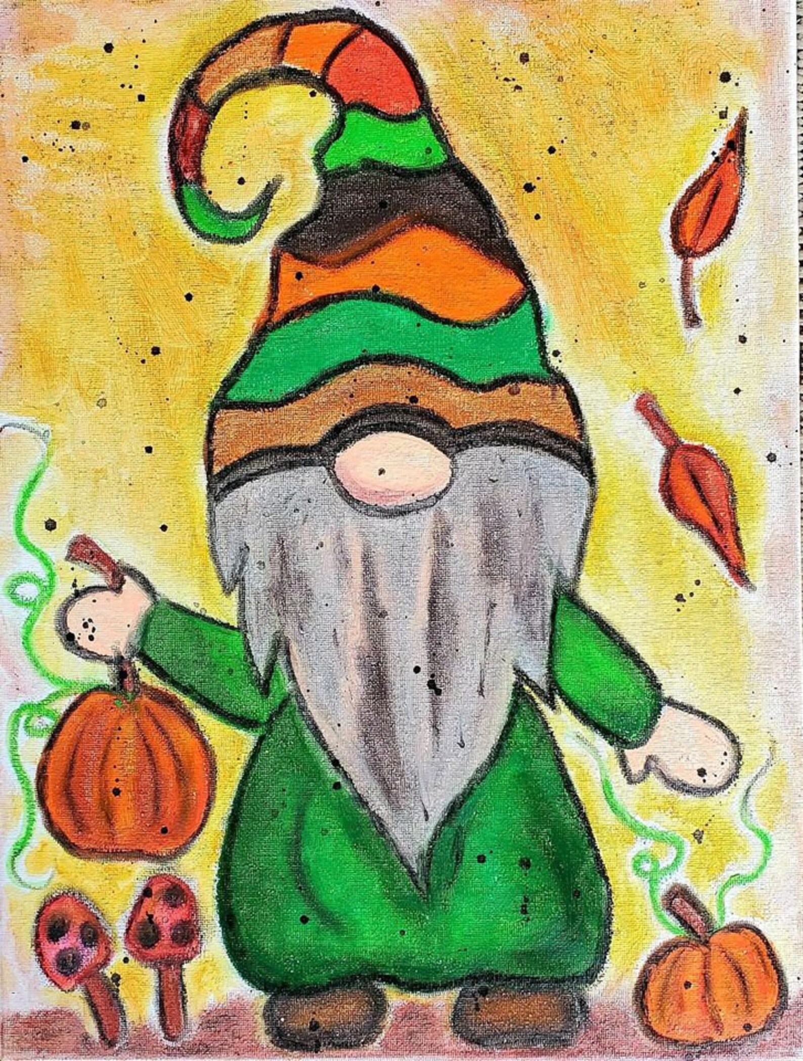 FALL GNOME Adorable Hand Drawn / Painted Autumn Gnome on a - Etsy