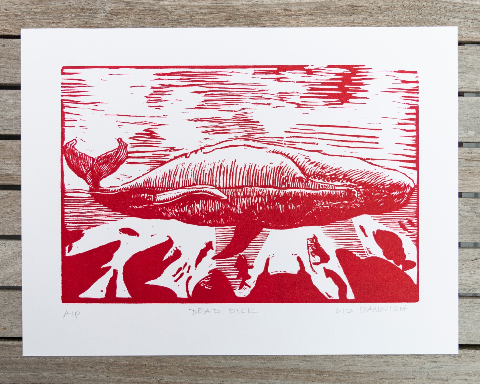 Dead Whale, Sea Creature Linocut Print, Handmade Woodcut Style Art - Etsy