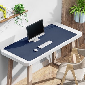 Custom Size Desk Mat, Gray White Soft Leather Mouse Mat, Waterproof ...