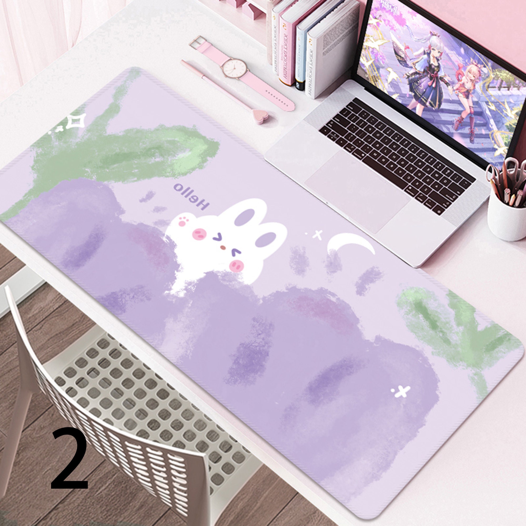 Rabbit Desk Mat, Purple Table Mousepad, Cute Large Mouse Pad, Gaming ...