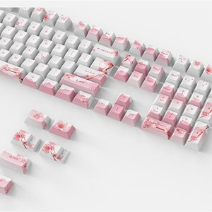 Cherry Blossoms Keycaps Set, OEM Artisan Keycaps Set, 68 87 104 108 ...