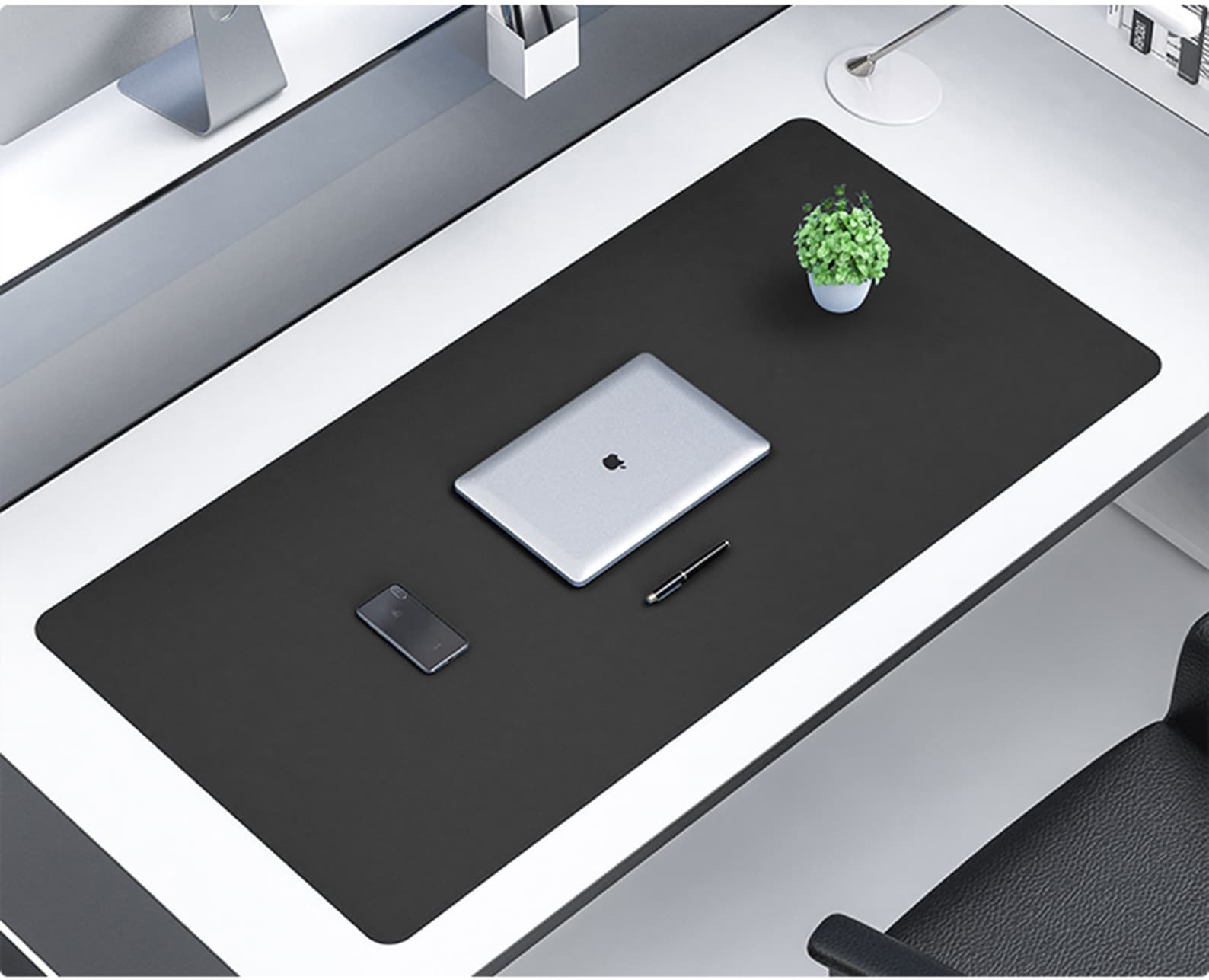 Custom Size Desk Mat, Gray White Soft Leather Mouse Mat, Waterproof ...