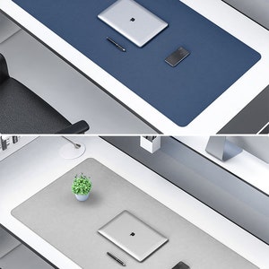 Custom Size Desk Mat, Gray White Soft Leather Mouse Mat, Waterproof ...