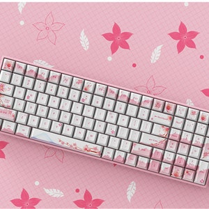 Cherry Blossoms Keycaps Set, OEM Artisan Keycaps Set, 68 87 104 108 ...