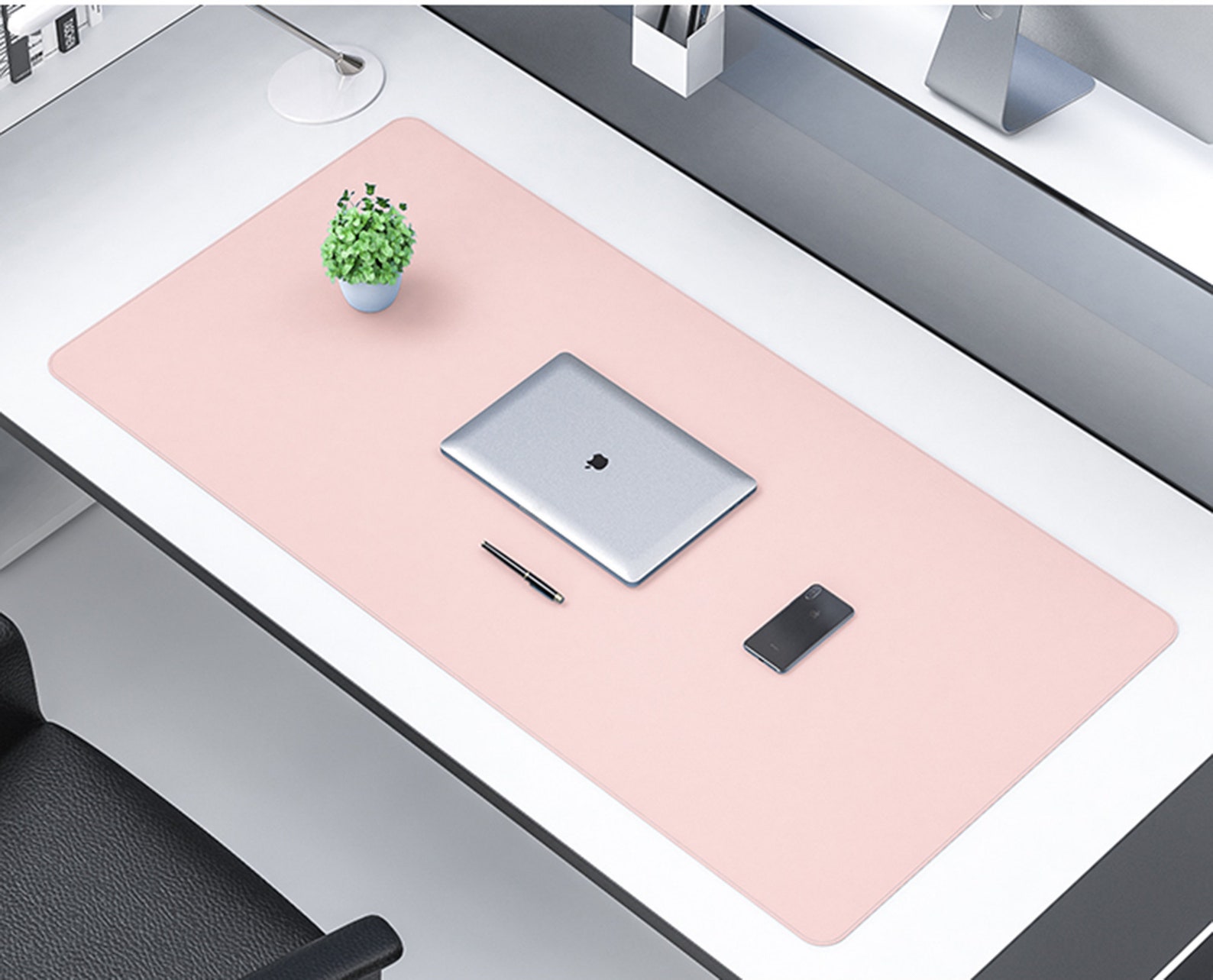 Custom Size Desk Mat, Gray White Soft Leather Mouse Mat, Waterproof ...