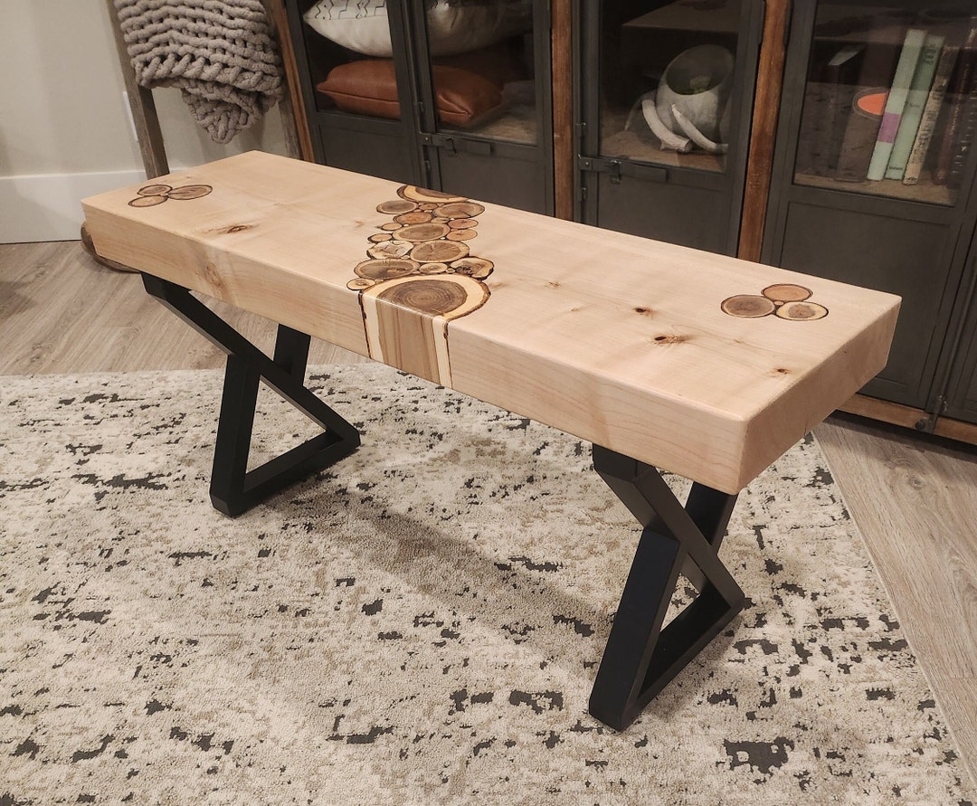 Solid 3 Thick Maple Bench With Modern Metal Legs Sturdy Bench Entryway ...