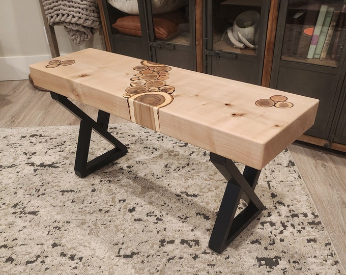 Solid 3 Thick Maple Bench With Modern Metal Legs Sturdy Bench Entryway ...