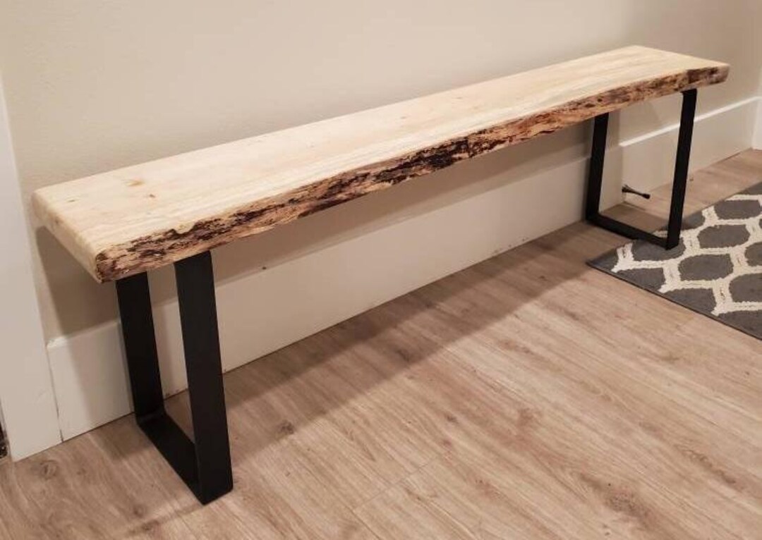 Maple Bench Long Narrow Bench or Custom Side Table Metal Legs Bed Bench ...