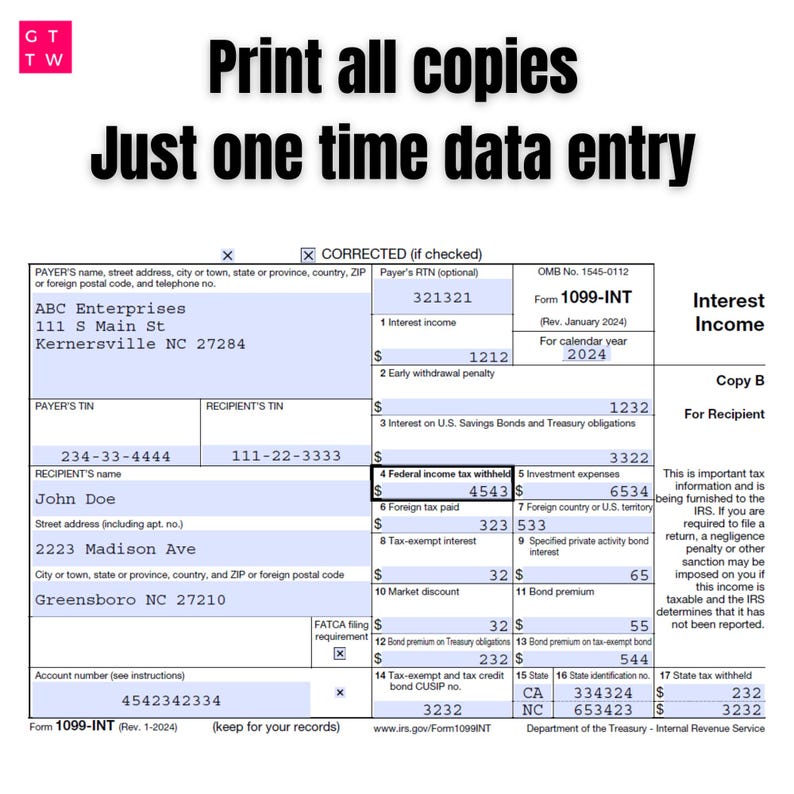 1099 INT Form PDF Template 2024 With Print and Clear Buttons - Etsy