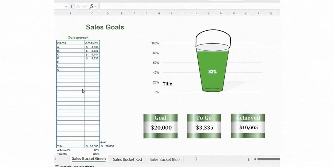 Sales Goal Tracker Bucket Template | Excel Instant Download - Etsy