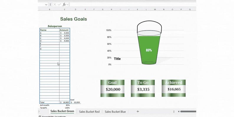 Sales Goal Tracker Bucket Template | Excel Instant Download - Etsy