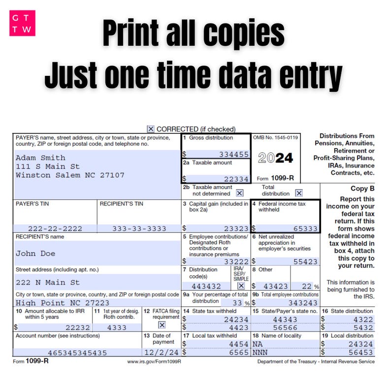 1099 R Editable PDF Fillable Template 2024 | With Print and Clear ...
