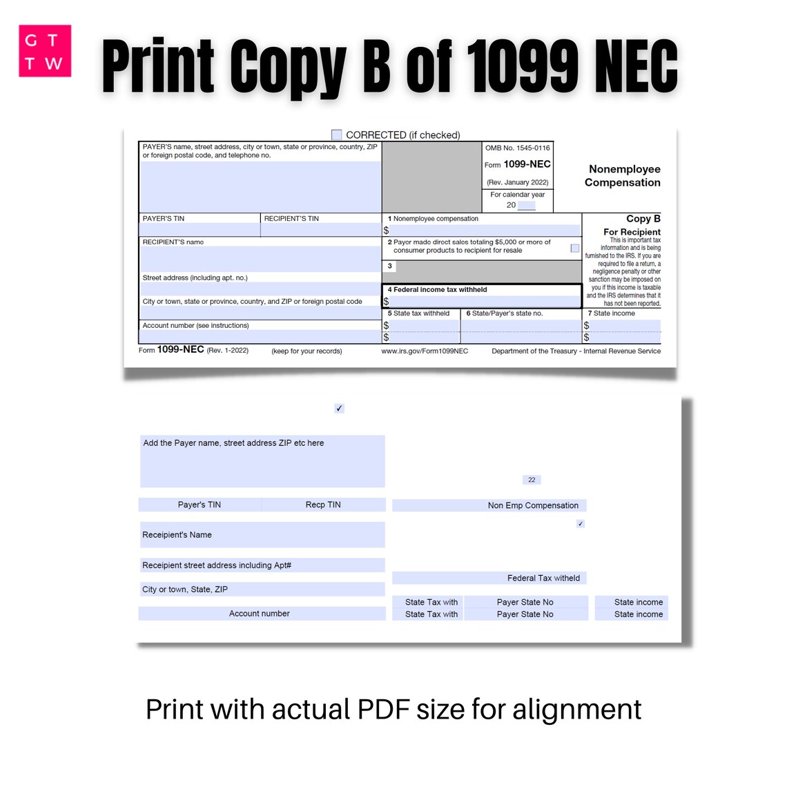 1099 NEC Editable PDF Fillable Template 2022 Prints up to 30 Pages ...