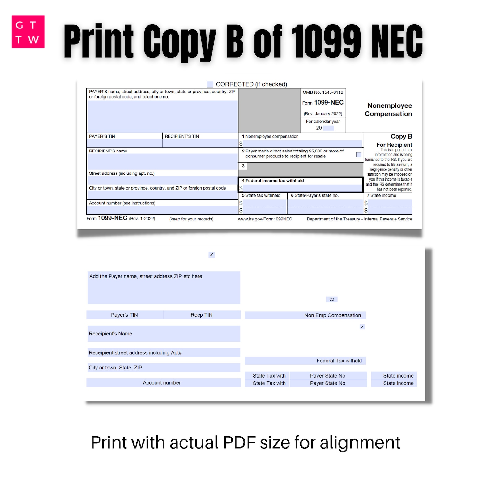 1099 NEC Editable PDF Fillable Template 2022 With Print and Clear ...