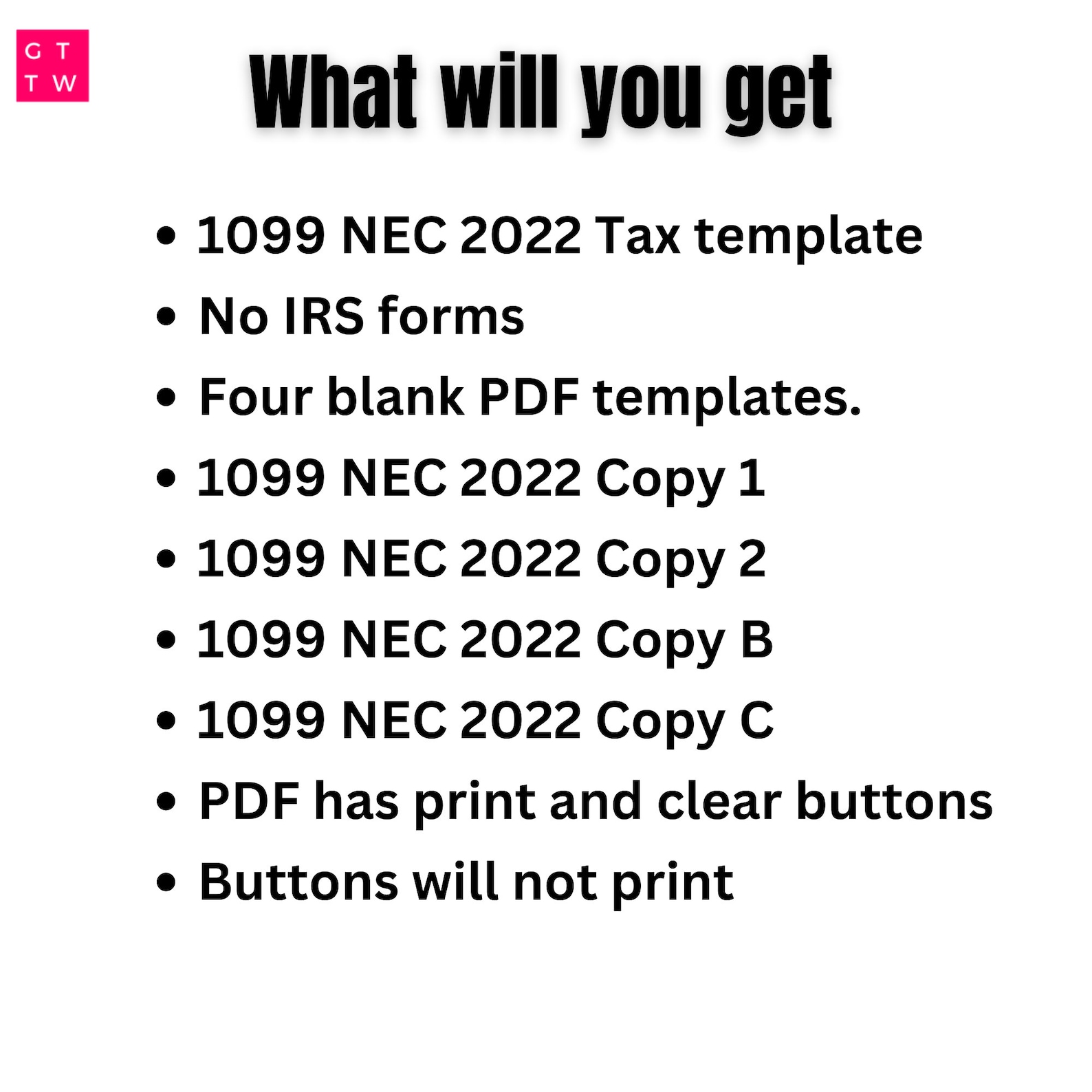 1099 NEC Editable PDF Fillable Template 2022 Prints up to 30 Pages| With Print and Clear Buttons ...