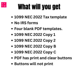 1099 NEC Editable PDF Fillable Template 2022 Prints up to 30 Pages ...
