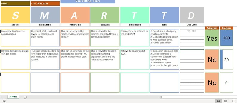 SMART Goal Template | Instant Download Excel | Printable | Editable ...