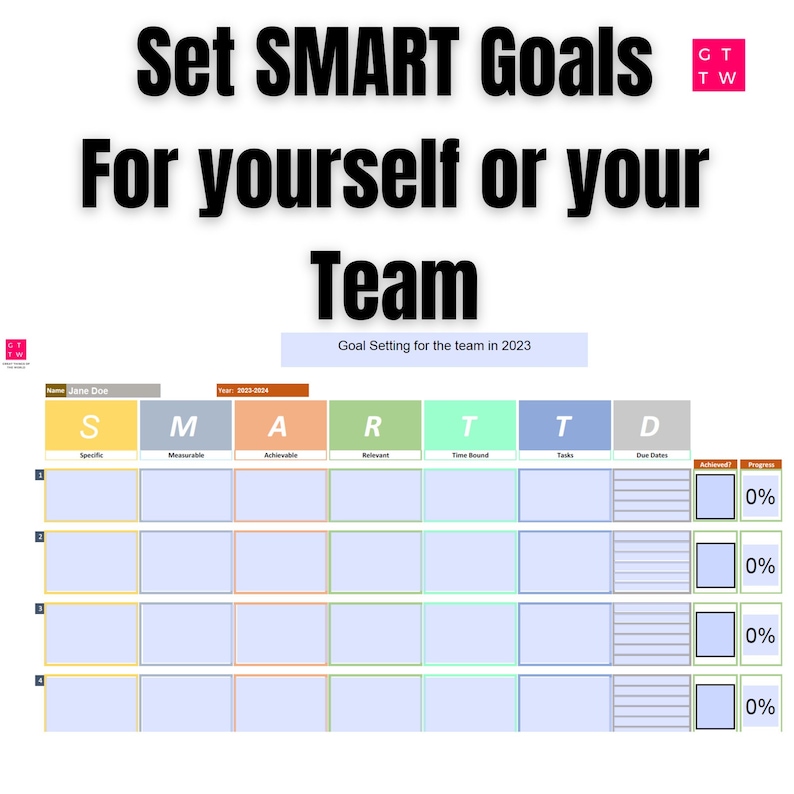 SMART Goal Template |fillable PDF | Tracking Goals for Team | With ...