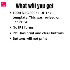 1099 NEC Editable PDF Fillable Template 2025 | With Print and Clear ...