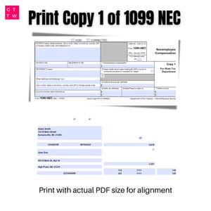 1099 NEC Editable PDF Fillable Template 2022 | With Print and Clear ...