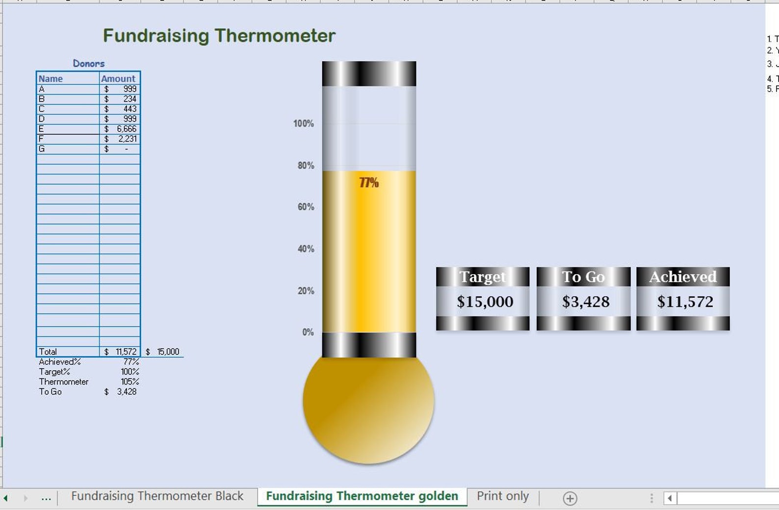 Fundraising Thermometer Template: Goal Tracker Chart (digital Download ...