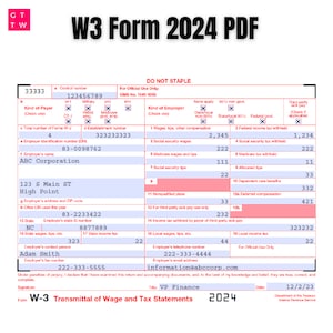 W3 Form IRS 2024 Fillable PDF - Etsy