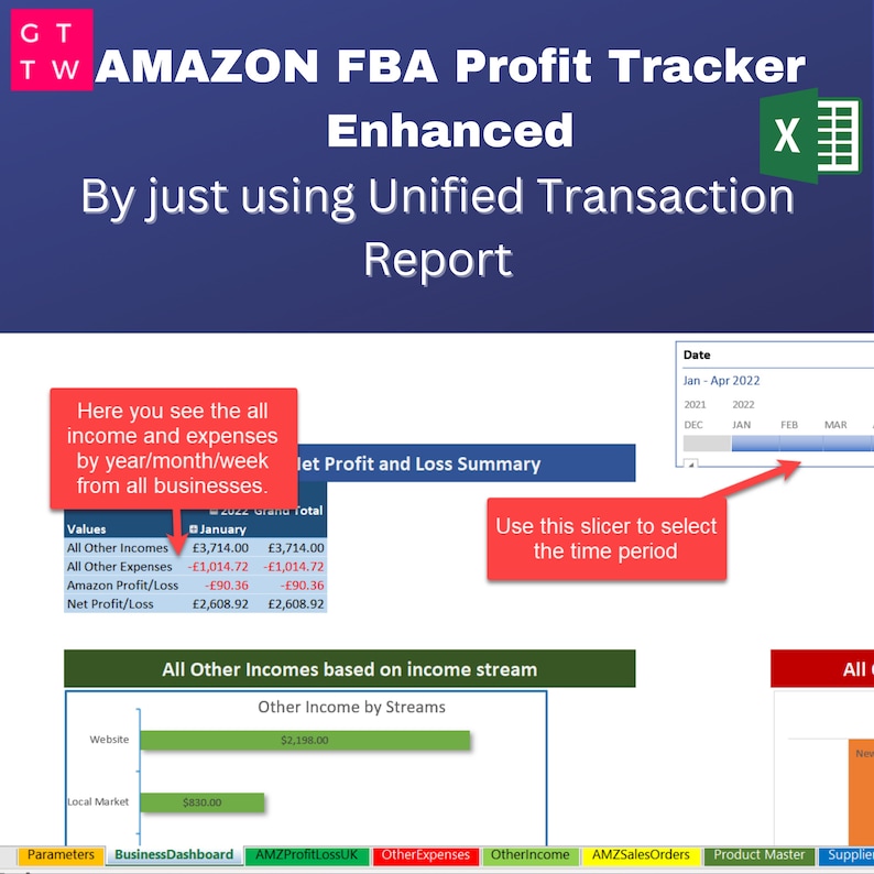 Enhanced Amazon FBA UK Seller Spreadsheet 2023 Profit and Loss Statement Excel Template Add ...