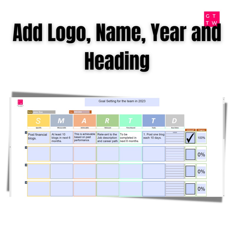 SMART Goal Template |fillable PDF | Tracking Goals for Team | With ...