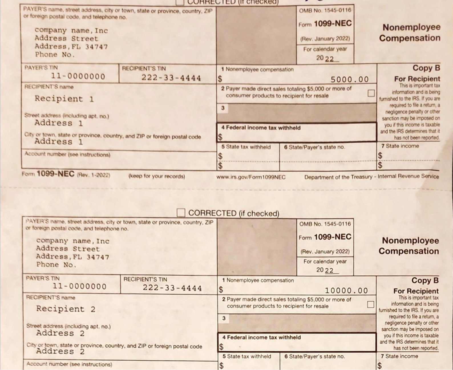 1099 NEC Editable PDF Fillable Template 2022 Prints up to 30 Pages ...