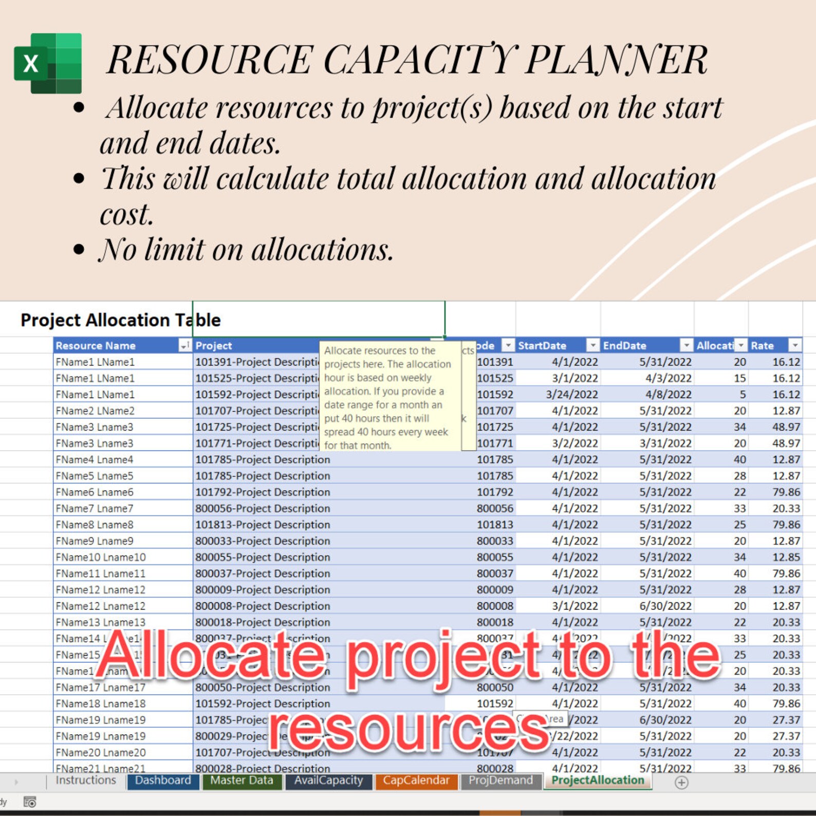 Resource Capacity Planning Excel Template: Team & Employee Sprint Plan ...